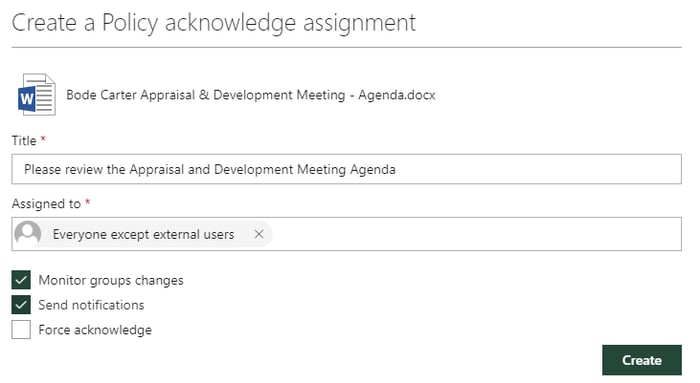 Creating a Policy Acknowledgement